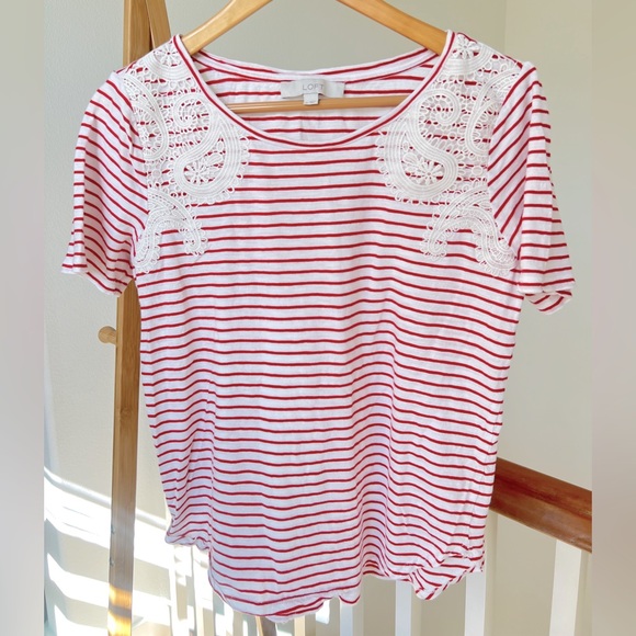 LOFT | Tops | Loft Red And White Striped Tee Size M | Poshmark